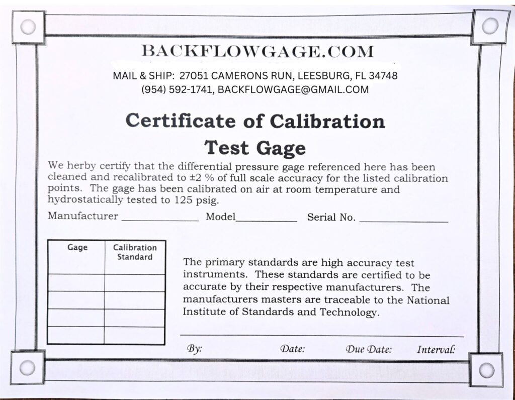 Annual Calibration Service for Backflow Test Gauge | BackflowGage